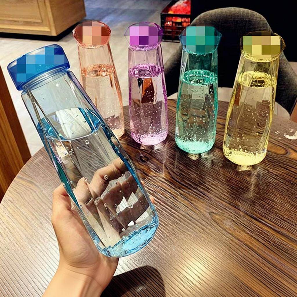 水晶钻石杯子玻璃带盖水杯ins风高颜值创意菱形礼品杯便携随手杯