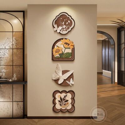 中古风入户玄关装饰画复古向日葵走廊过道壁画客厅电视背景墙挂画