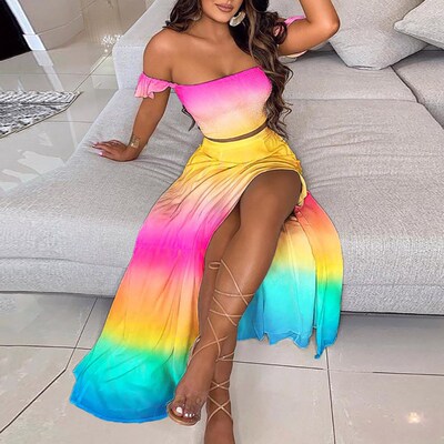 Summer tight-fitting printed mid-length tube top suit dress