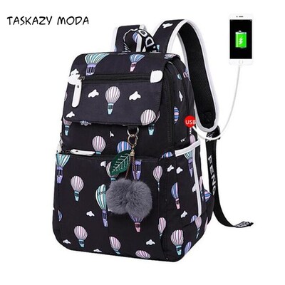 Female School Backpack Usb School Bags For Girls Black Back