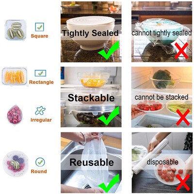 12pcs Universal Kitchen Wrap Seal Fresh Keeping Silicone Cap