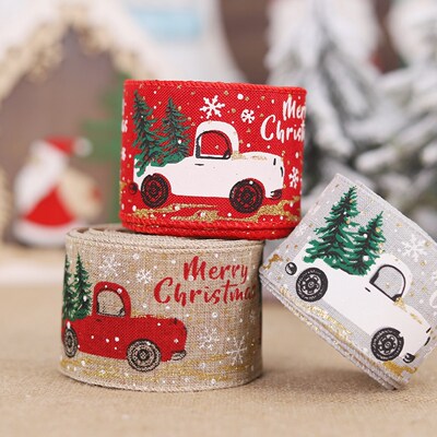 Christmas Printed Burlap Ribbons For Gift Christmas Decorati