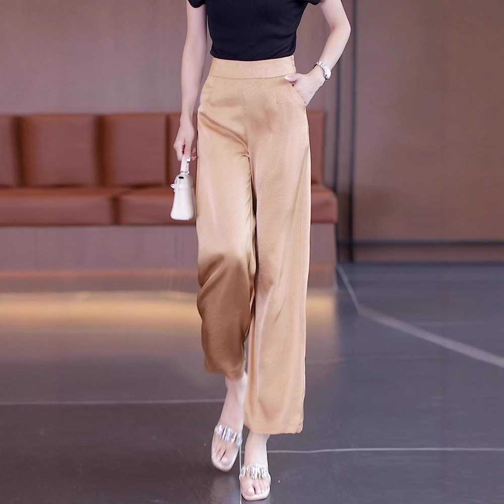 仿醋酸九分直筒裤女2026夏季薄款高腰垂感休闲白色宽松直筒女裤子