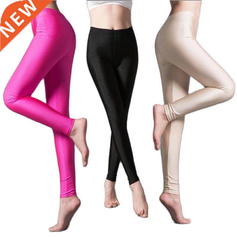 Women Solid Color Leggings Casual Shinny Elasticity milk sil_虎窝淘