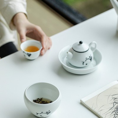 Shuke White Porcelain Jade Clay Yutianburned Handpainted Pan