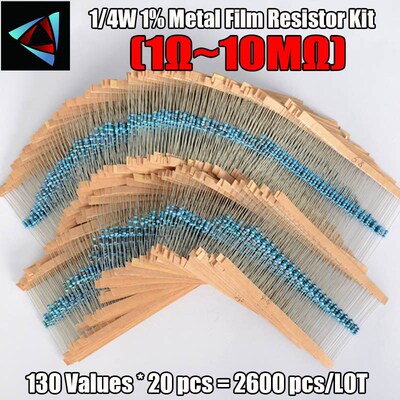 2600pcs 130 Values 1/4W 0.25W 1% Metal Film Resistors Assort
