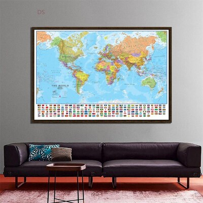60x80cm The World Political Physical Map Foldable No-fading