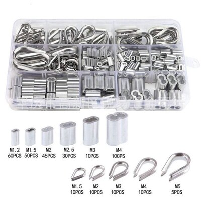 ?250Pcs Stainless Steel Wire Rope Cable Thimbles Combo and