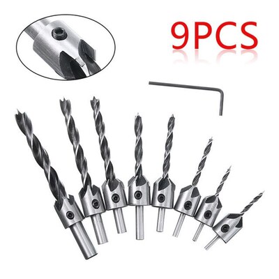 9pcs 3mm-10mm HSS 5 Flute Countersink Drill Bits Set Drillin