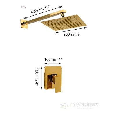 Gold Shower Faucets Set Rainfall Shower System Wall Mount Ba