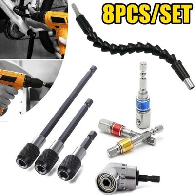 8Pcs Right Angle Extension Drill Flexible 1/4 Inch Hex Shank
