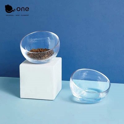 One pet supplies cat bowl glass feeding basin inclined mout