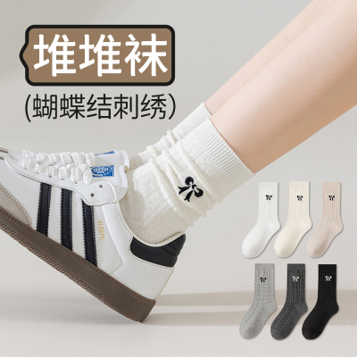 纯棉蝴蝶结刺绣中筒袜吸汗防臭
