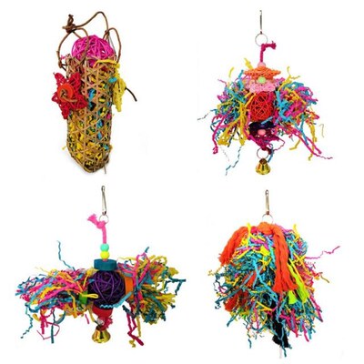 4Pcs Colorful Parrot Chewing Toys Bamboo Bird Climbing Hanin