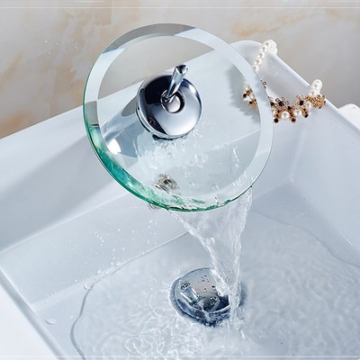 Glass Waterfall Faucet 360 Degree Rotating Copper Glass Disc