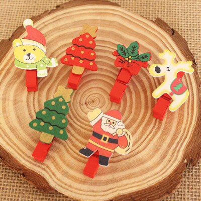 6pcs Christmas Wooden Clip DIY Postcard Clamp Photo Peg Kit