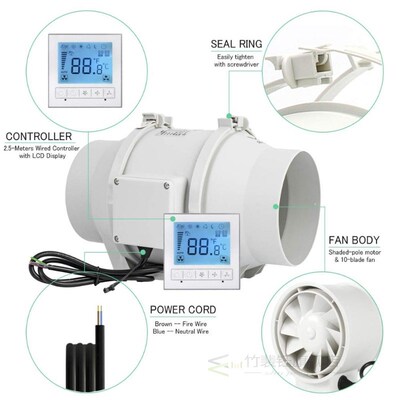 6Inch Silent Inline Duct Fan with Smart Controller Timer Air