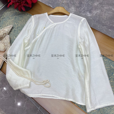 米米设计夏上新极简大牌老钱新中式蝴蝶斜襟小衫(不含项链)t1020