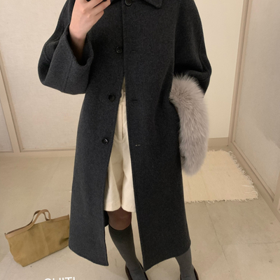 米米设计质显瘦面料超软长款羊毛外套(配腰带)（含100澳毛）80139