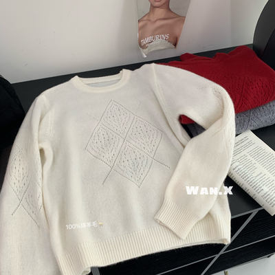 米米宽松显瘦纯色毛衣打底衫毛衣(含100绵羊毛)(绵羊毛)Wsx286