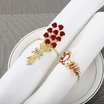 极速Westeren Restaurant Napkin Ring Hotel Roses Love Diamond