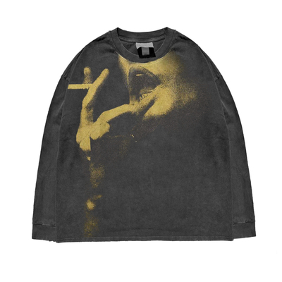 个性独特黑色素刺青OS长袖T恤