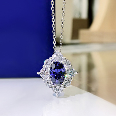 Necklace Elegant Sapphire Blue Flower Necklace Female