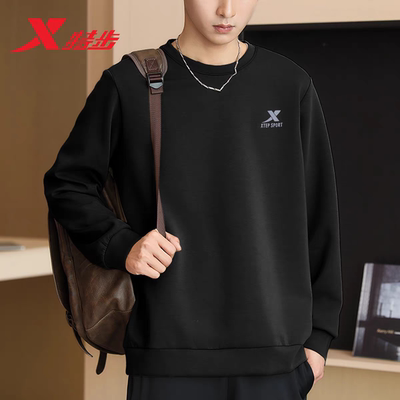 特步圆领卫衣男2025新款长袖上衣男宽松大码套头衫正品官方旗舰店