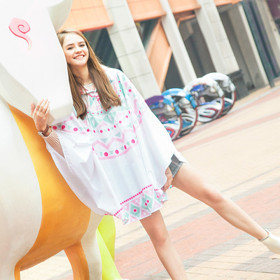 时尚独立印花轻薄透气便携雨衣 连体带帽雨披斗篷 儿童款