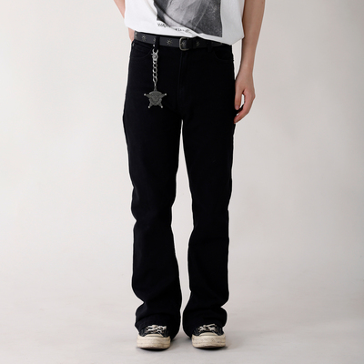 「黑砂」水洗重工勋章基础牛仔裤