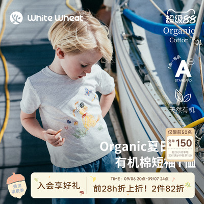 whitewheat小狗蝴蝶手绘短袖T恤