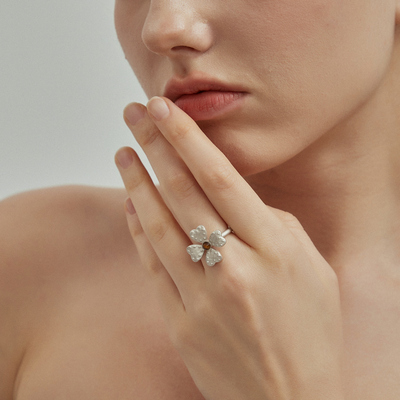 游牧系列虎眼石幸运草戒指