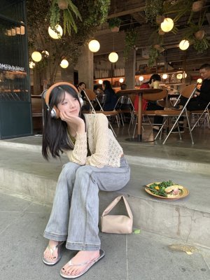 soolrok松未韵一灰牛仔喇叭裤女