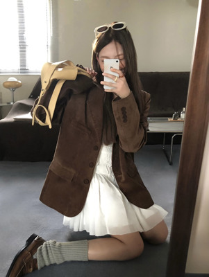 soolrok咖啡棕灯芯绒西装外套