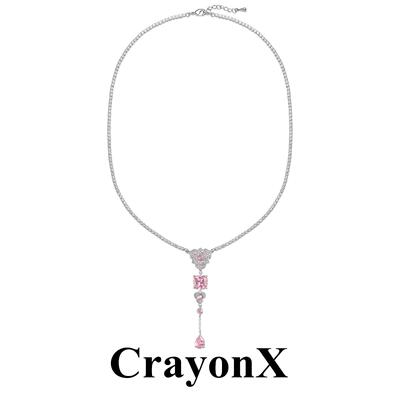 粉色玫瑰爱心流苏项链