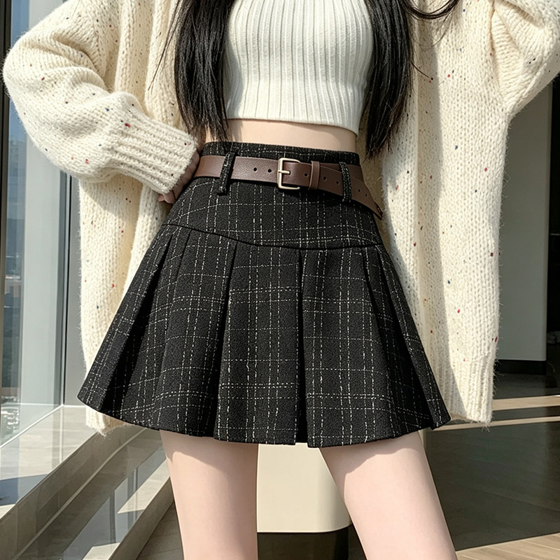 实拍2026秋冬防走光复古高腰格子百褶半身女新款辣妹短裙甜辣裙子