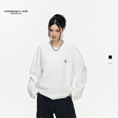 ARDENCODE男女 基础款反光LOGO印花宽松圆领320G纯棉 针织长袖T恤