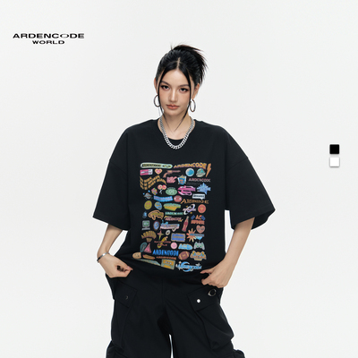 ARDENCODE男女 做旧涂鸦印花 宽松圆领320G纯棉针织短袖T恤T8版型