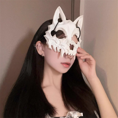 万圣节二次元半脸面罩猛虎夜叉天狗人狼鵺面具派对演出装扮道具