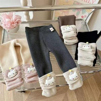 女童冬季幼儿园宝宝可爱猫打底裤2025加绒卡通kt新款堆堆保暖长