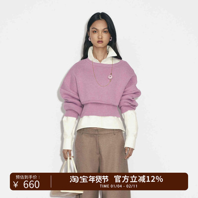 CREMAISH斜领收腰毛衣