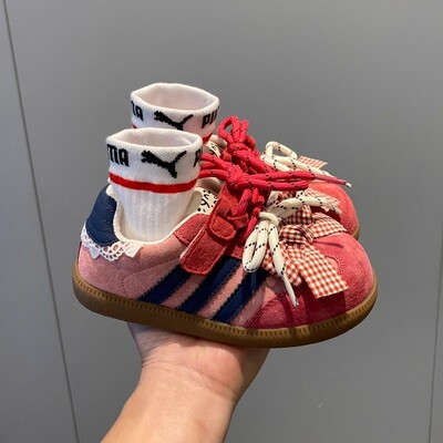 GSRG女童韩版运动鞋2025春秋季百搭新款蝴蝶结德训鞋儿童软底板鞋