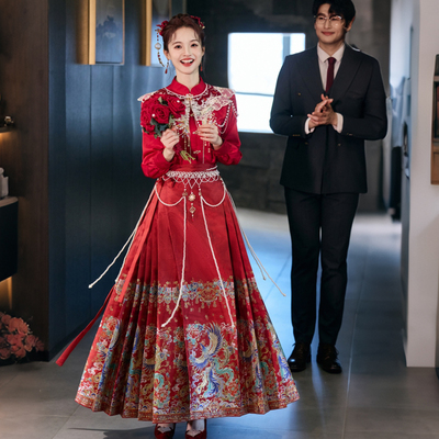 新中式马面裙婚服2025新款敬酒服新娘订婚礼服裙红色嫁衣回门服女