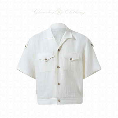 GLACIERBOY|鼎奢呼吸感|老钱100%亚麻提花编织轻盈透气衬衫短袖