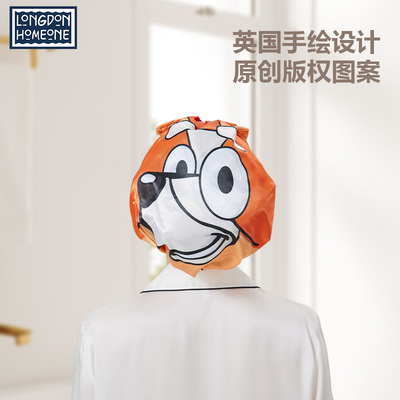 卡通橙色宾果浴帽儿童成人不湿发淋浴双层防水缎面防油烟化妆头套