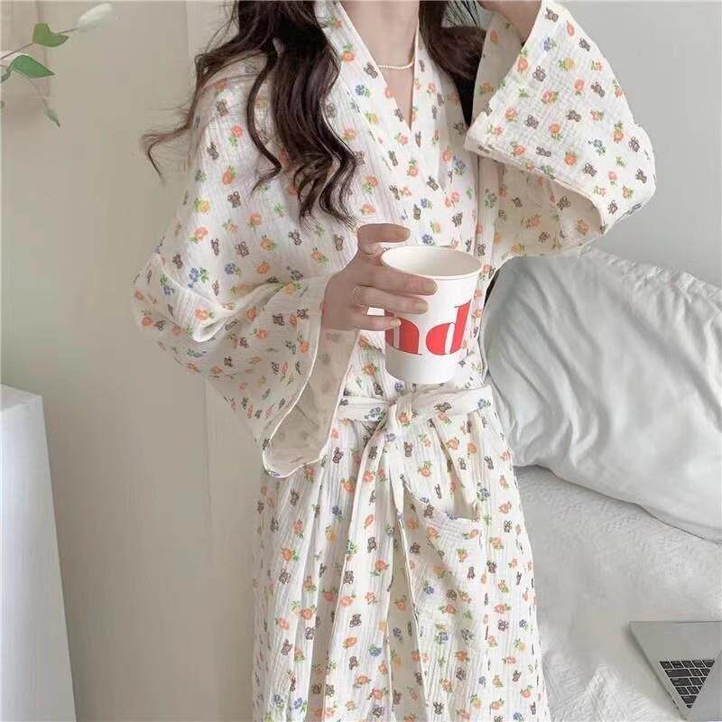 浴袍洗完澡穿的女款棉纱布吸水速干拭四季通用长版浴裙家居服加厚