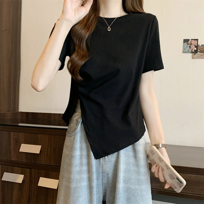 ELOF242#实拍 实价 40支纯棉210克（92棉/8氨纶）短袖T恤女纯色开