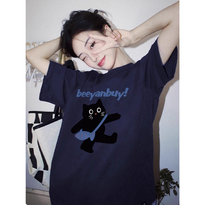 ELOF01175# 官图 21支纯棉210克（100%棉）短袖T恤女宽松大码印花