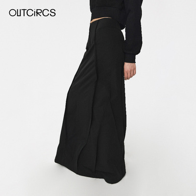 OUTCiRCS波浪褶皱长裙黑色半身裙