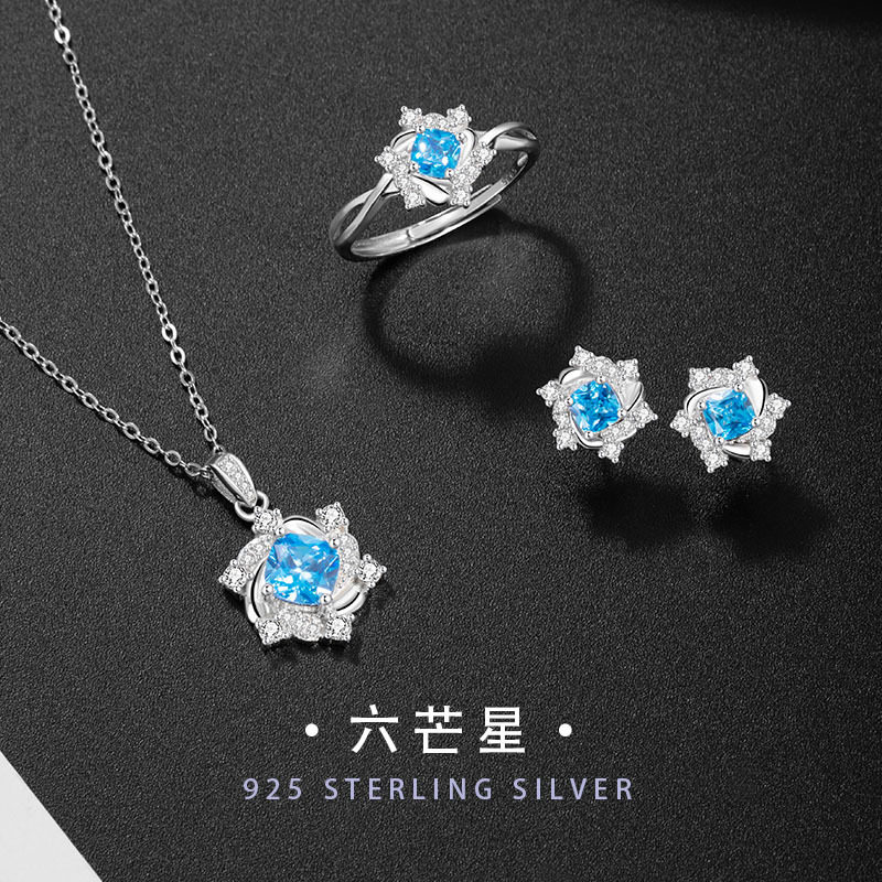S925纯银六芒星项链女小众设计高级感雪花锆石锁骨链星星吊坠